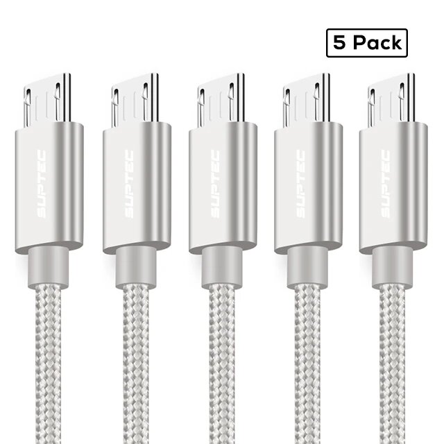 Кабель Micro USB SUPTEC 2 м, 3 м, 5 шт, кабель для быстрой зарядки и передачи данных для Android Samsung S6 S7 Edge Xiaomi Huawei, Шнур Micro USB 1.5 m, Silver