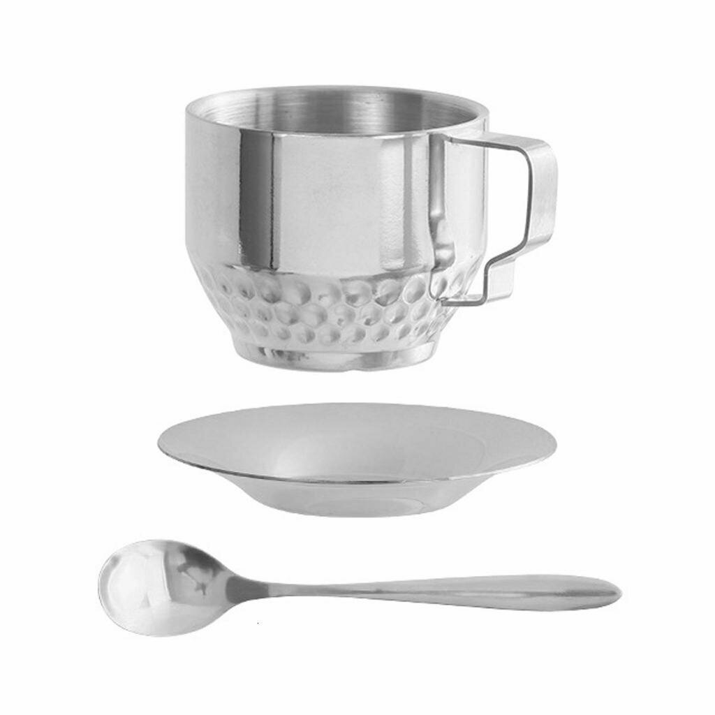 Набор кофейных кружек с двойными стенками из нержавеющей стали, Серебро