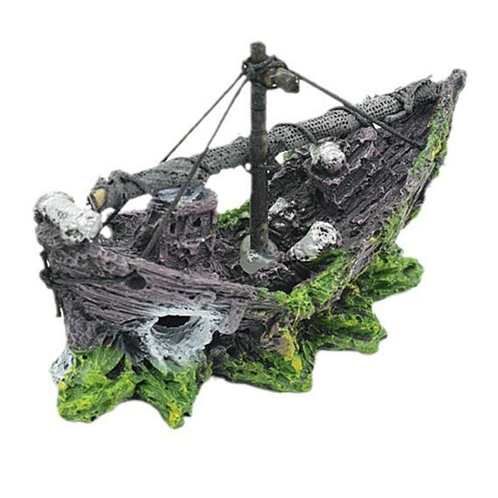 Крашение для аквариума из смолы затонувший пиратский корабль, декор для пресной и морской воды, безопасный и нетоксичный