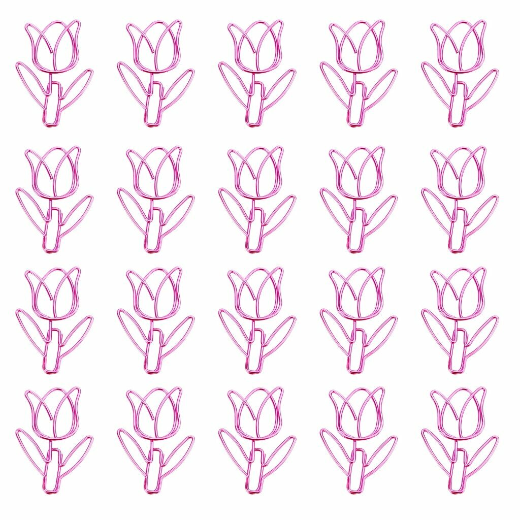 1 набор из 20 штук, цветные скрепки в форме тюльпана, цветные скрепки для бумаги-розовый