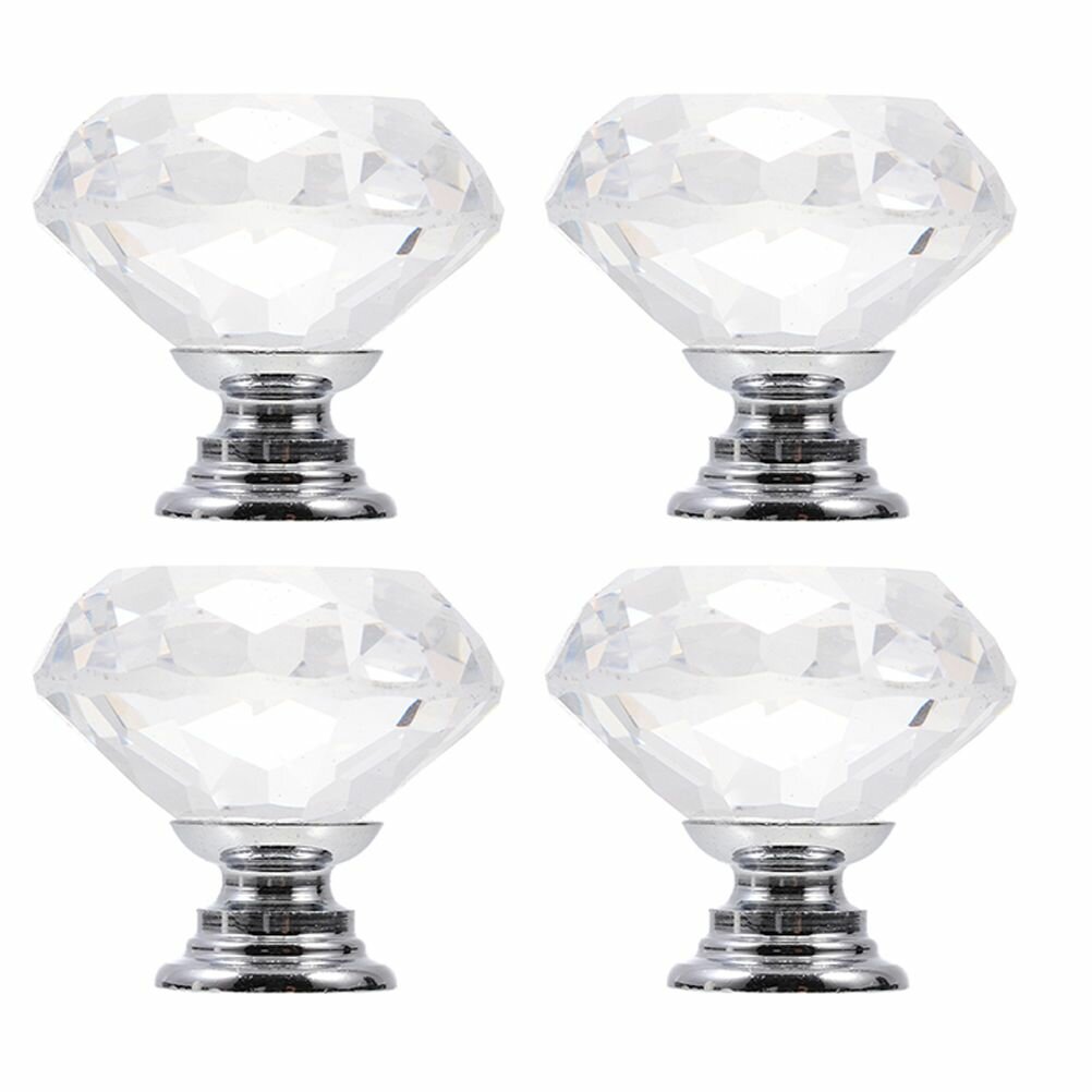 Прозрачные стеклянные кристальные ручки для мебели, набор из 4 шт, с одним отверстием, для дома