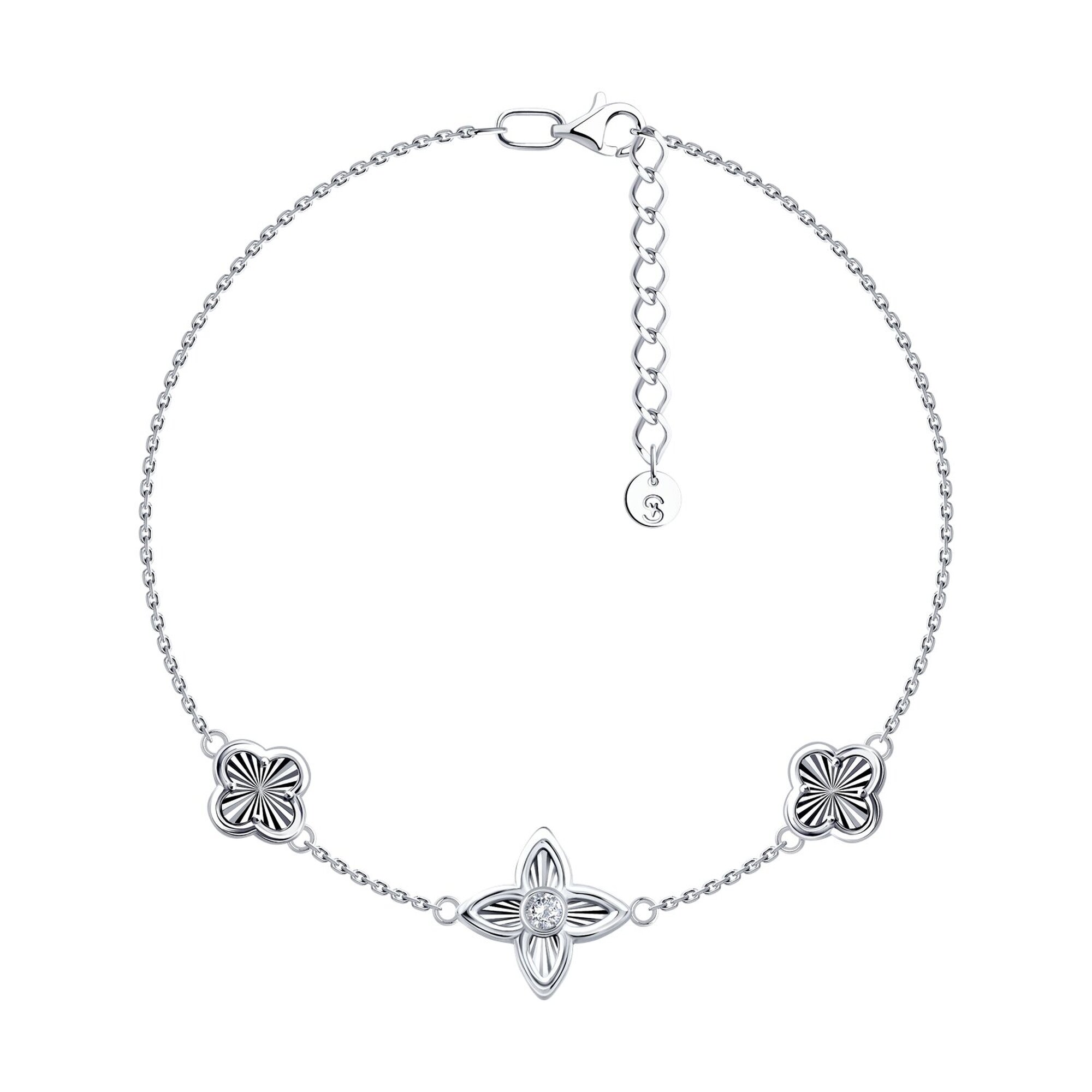 Браслет Diamant online, серебро, 925 проба, родирование, фианит
