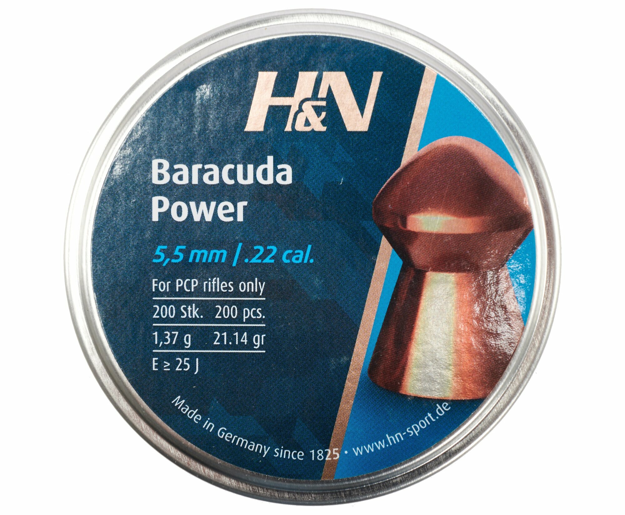 Пульки для пневматики H&N Baracuda Power, 5.5 мм, 200шт, серый металлик