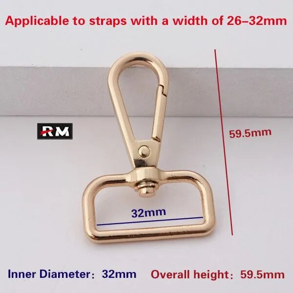 Карабины металлические для сумки, ремня, стропы, Внутренний диаметр 3,2 см, золотой, 2 шт