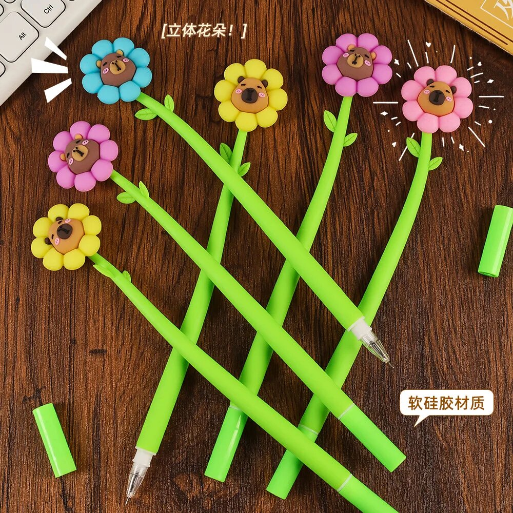 Набор из 4 шт. милых гелевых ручек с мультяшными цветами и пандами, 0,5 мм, черные, кавайные, мягкие, для подписи, для студентов, школы, офиса, канцелярские принадлежности