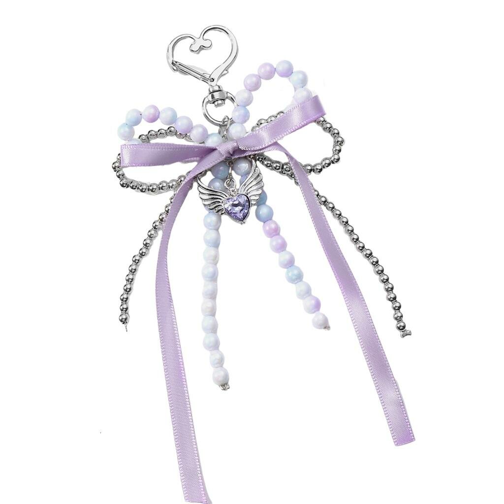 Брелок-бант из ленточных бусин, Фиолетовый