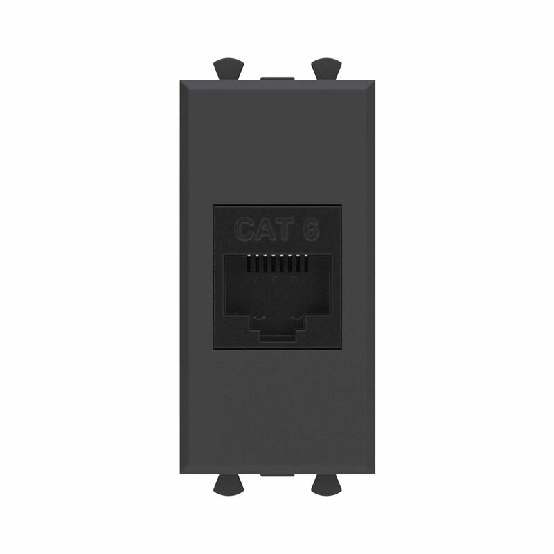 Розетка компьютерная 1мод. Avanti "Черный матовый" RJ45 кат.6 без шторок модульная механизм, DKC 4412691 (1 шт.)