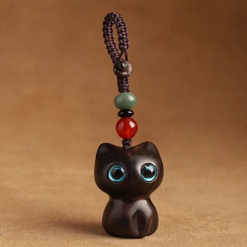 Брелок для кошек из сандалового дерева, черный