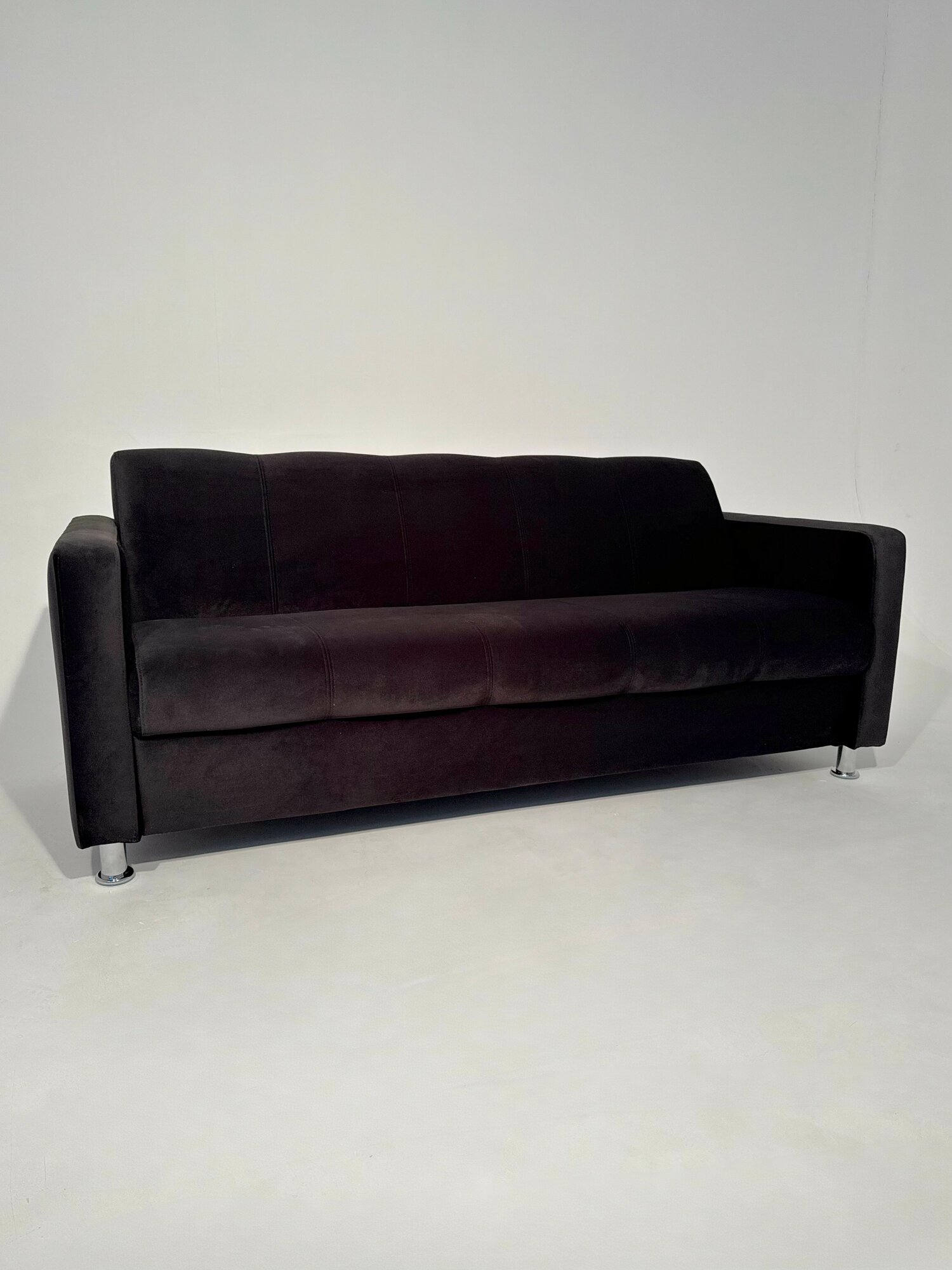 Диван офисный Сенатор 1800, механизм Нераскладной, 180х80х82 см, черный велюр, с отделочной строчкой