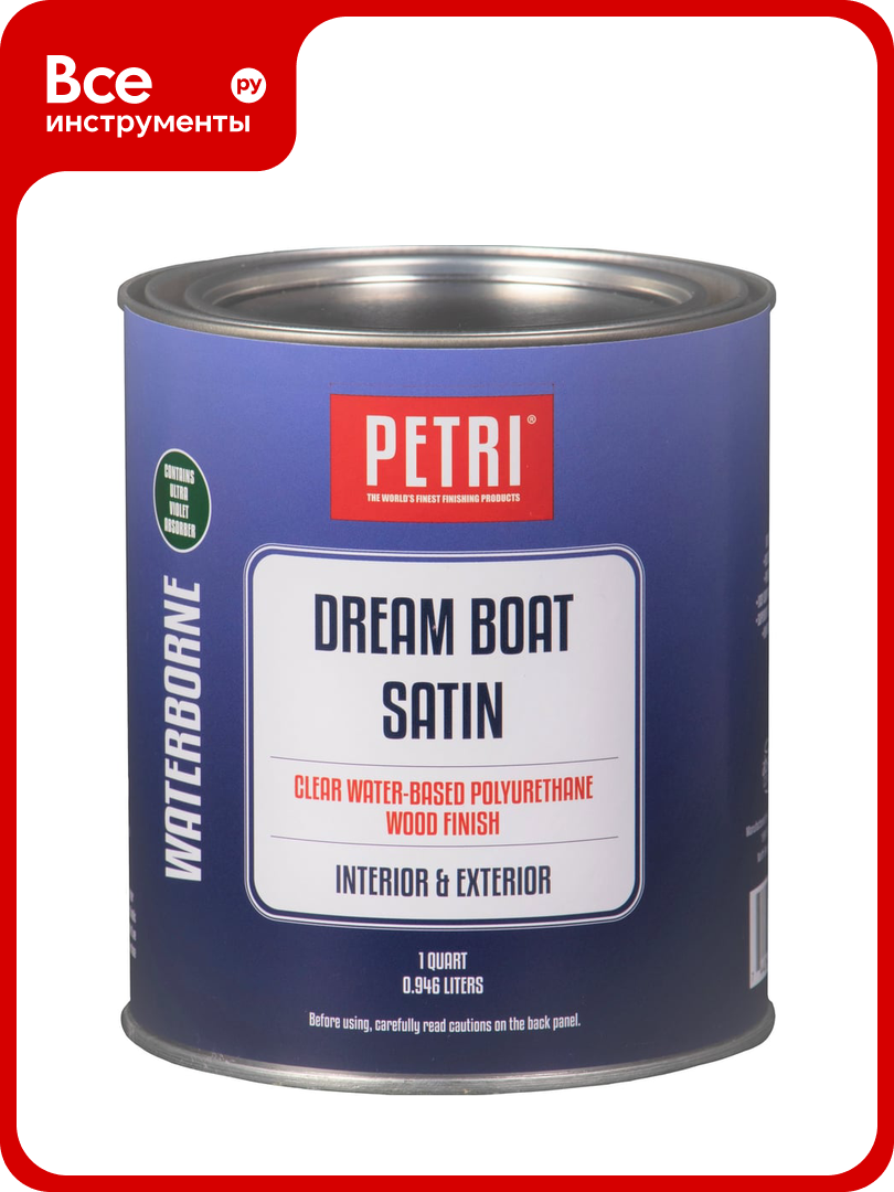 Полиуретановый лак Petri Dream Boat на водной основе полуматовый PC49004 для паркета без запаха, быстросохнущий