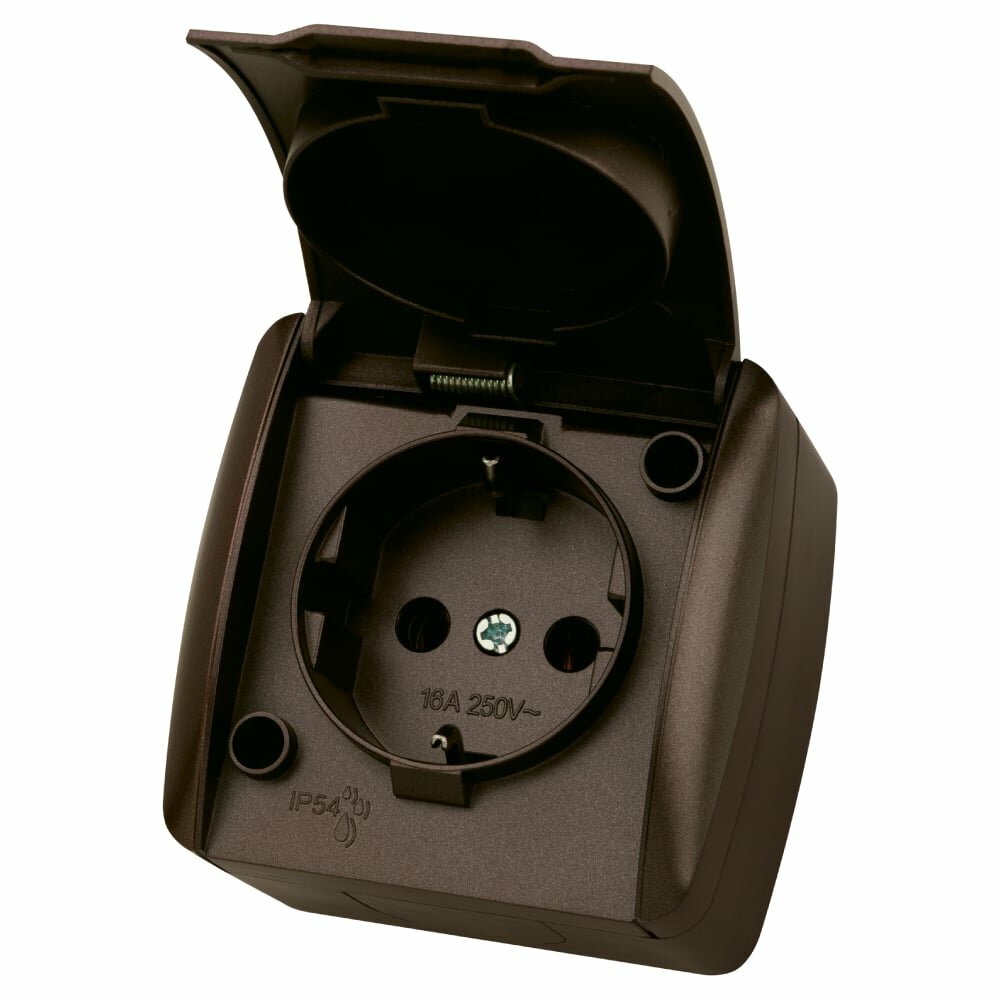 Розетка TDM ELECTRIC 2П+3 открытой установки IP54 16А с крышкой шоколад "Селигер" SQ1818-0213