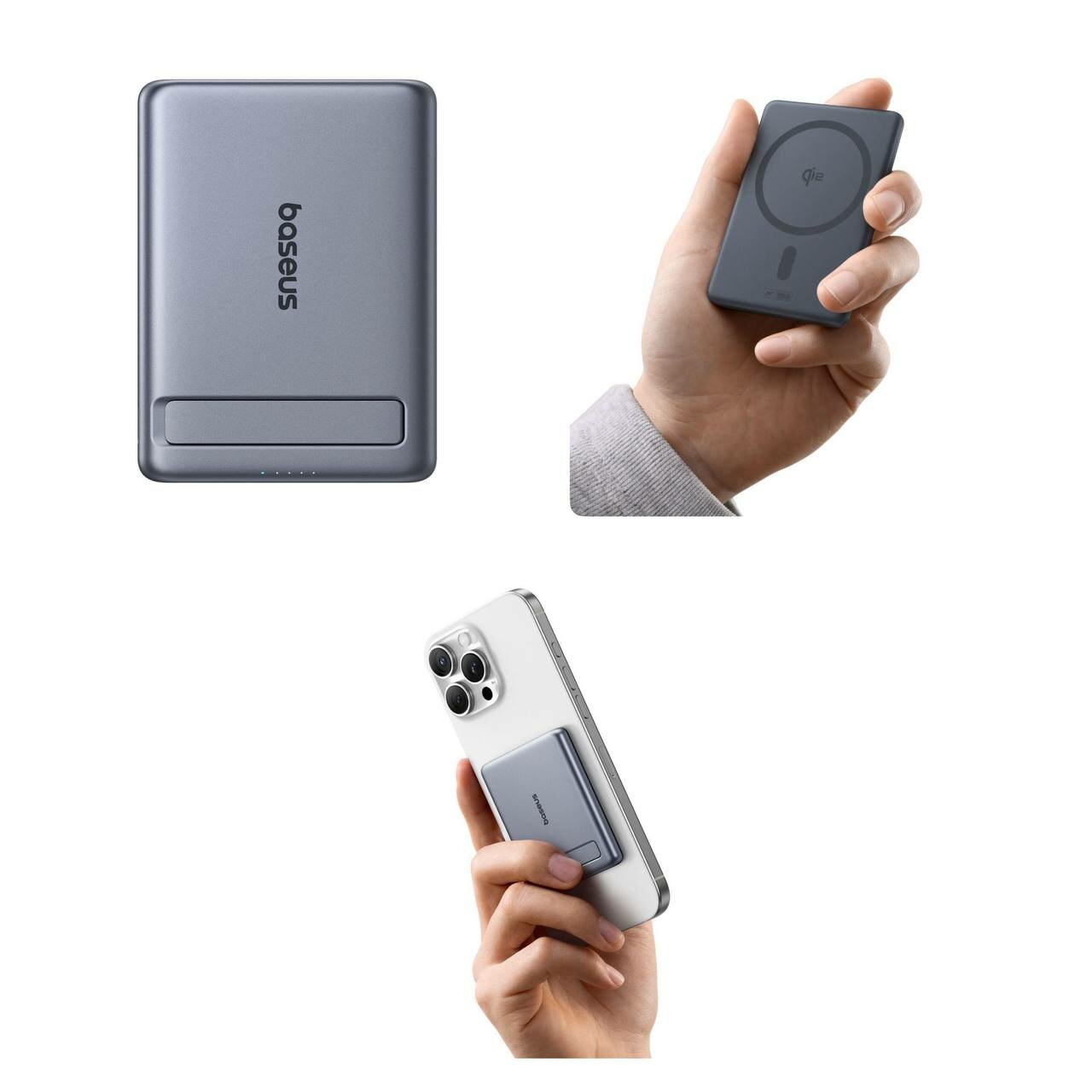 Магнитный аккумулятор с подставкой Baseus PicoGo AM31 Ultra-Mini, 5000 mAh, Qi2 15W/ PD20W, Space Grey