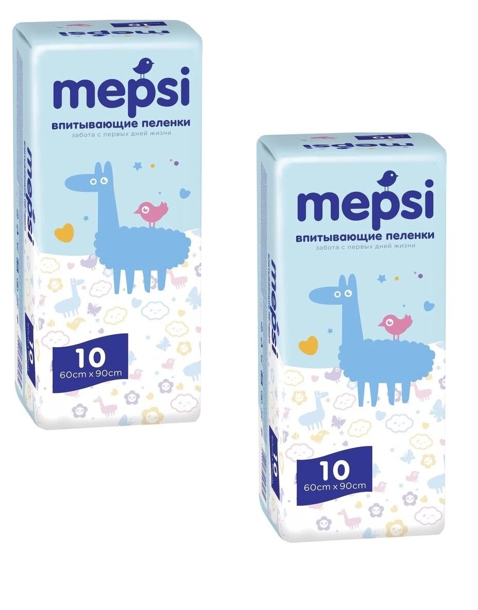 Пеленки детские Mepsi впитывающие 60х90 10 шт, 2упаковки
