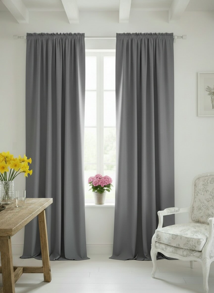 Шторы блэкаут Икеа Майгулл на ленте, 145х250 см, полиэстер, 2 полотна, графит