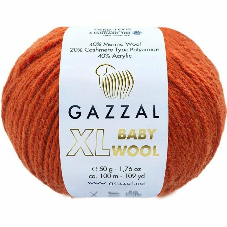 Пряжа Gazzal BABY WOOL XL 841 т. оранжевый (5 мотков)