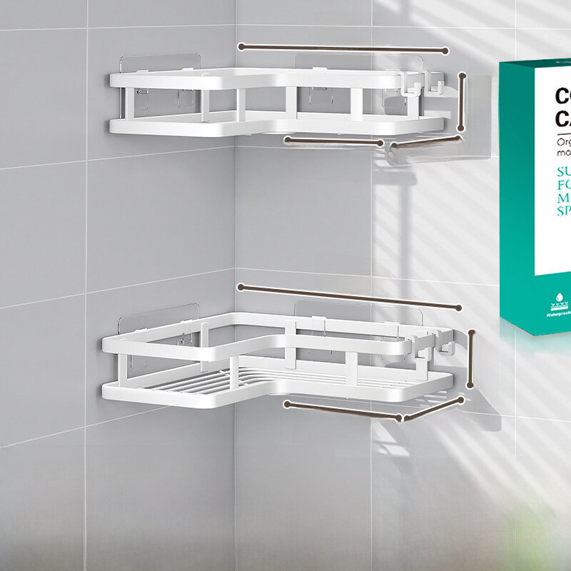 Стойка для хранения треугольная для ванной комнаты стена без перфорации для ванной балкон туалет кухня угловая полка двойного слоя (Двойной Белый)