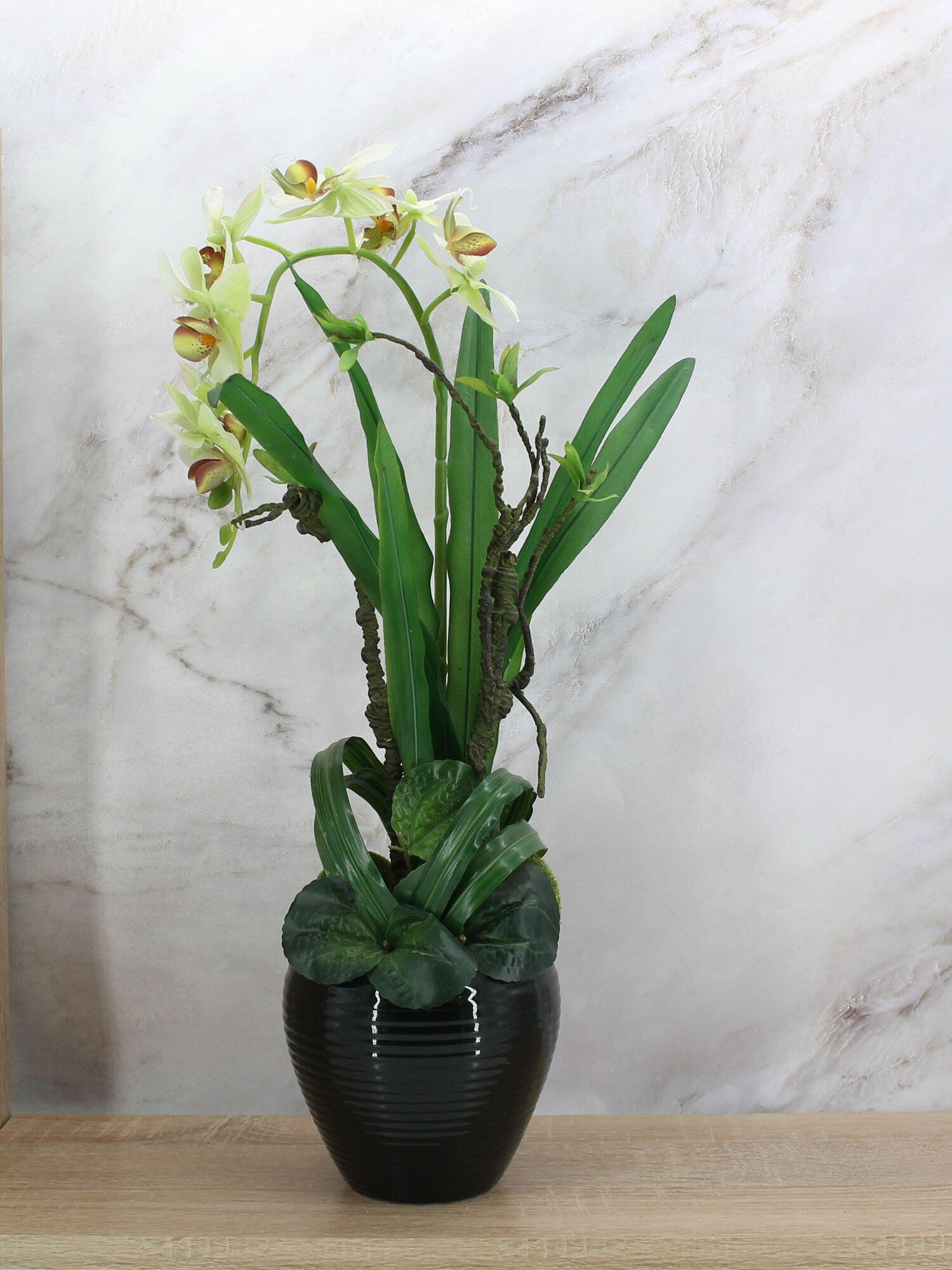 Орхидея в кашпо , композиция искусственная