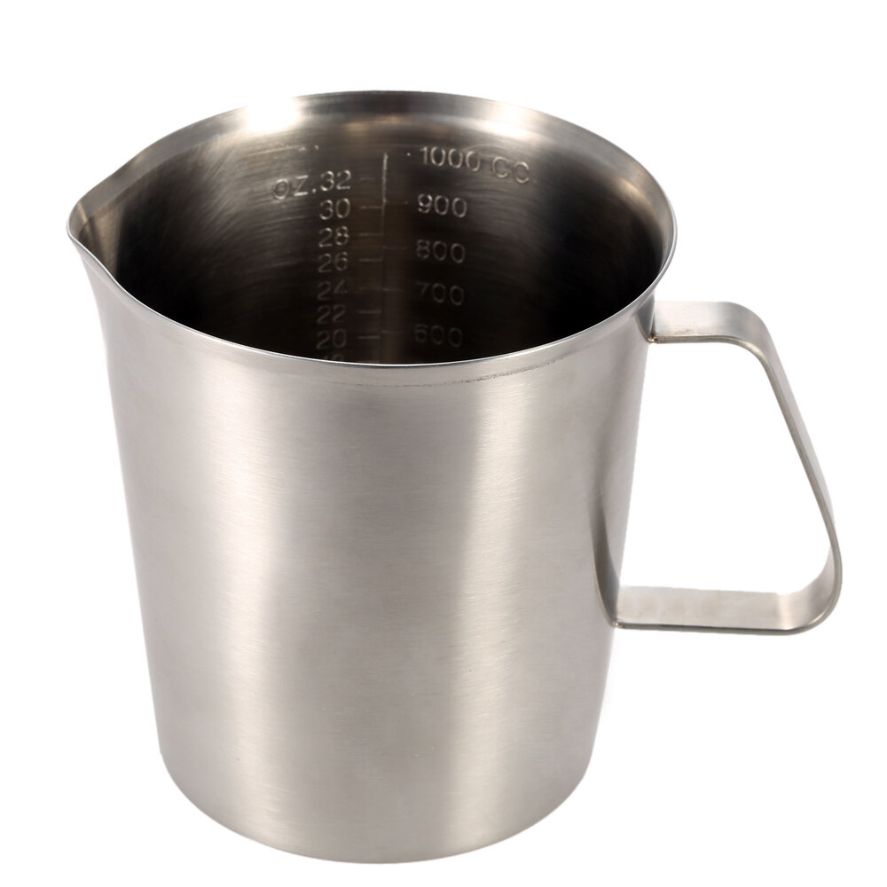 1000ML Нержавеющая сталь Молочная чайник Жуг Молочная пена Контейнер Мерная чашка Кофе Кухонный инструмент Цвет Серебристый Материал Нержавеющая сталь Размер 1000ml(L)