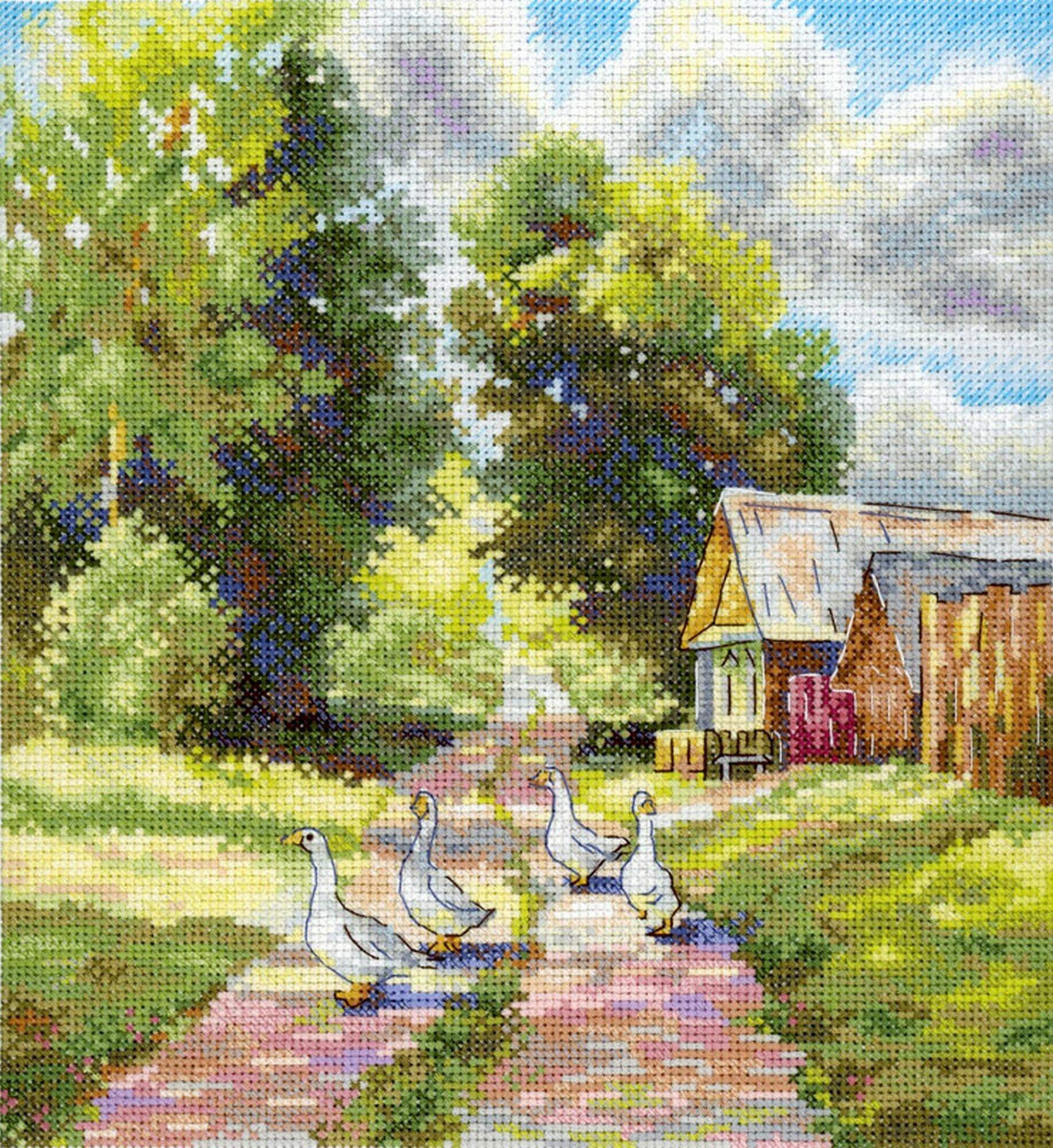Вышивка На деревенской дороге 22x20 см.