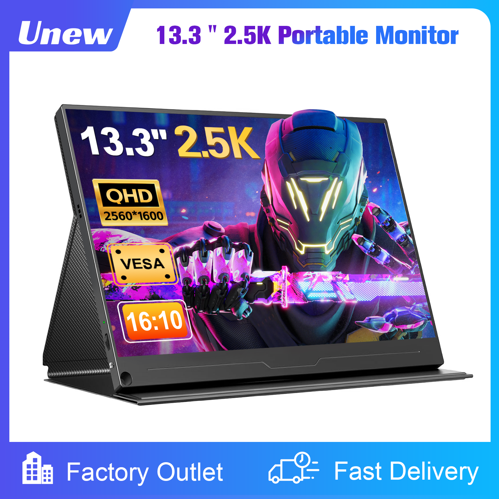 Портативный монитор UNEW 2560x1600, Nano IPS, 13,3 дюйма, магнитная крышка, внешний блок питания