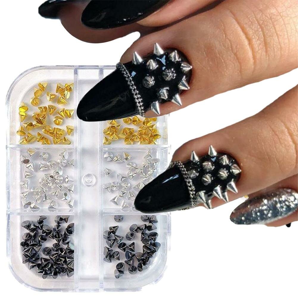BaYuYPOO 6-секционные панк-аксессуары для ногтей, модные золотые/серебряные украшения неправильной формы P9Q2, накладки на ногти из смешанных металлов, заклепки для ногтей