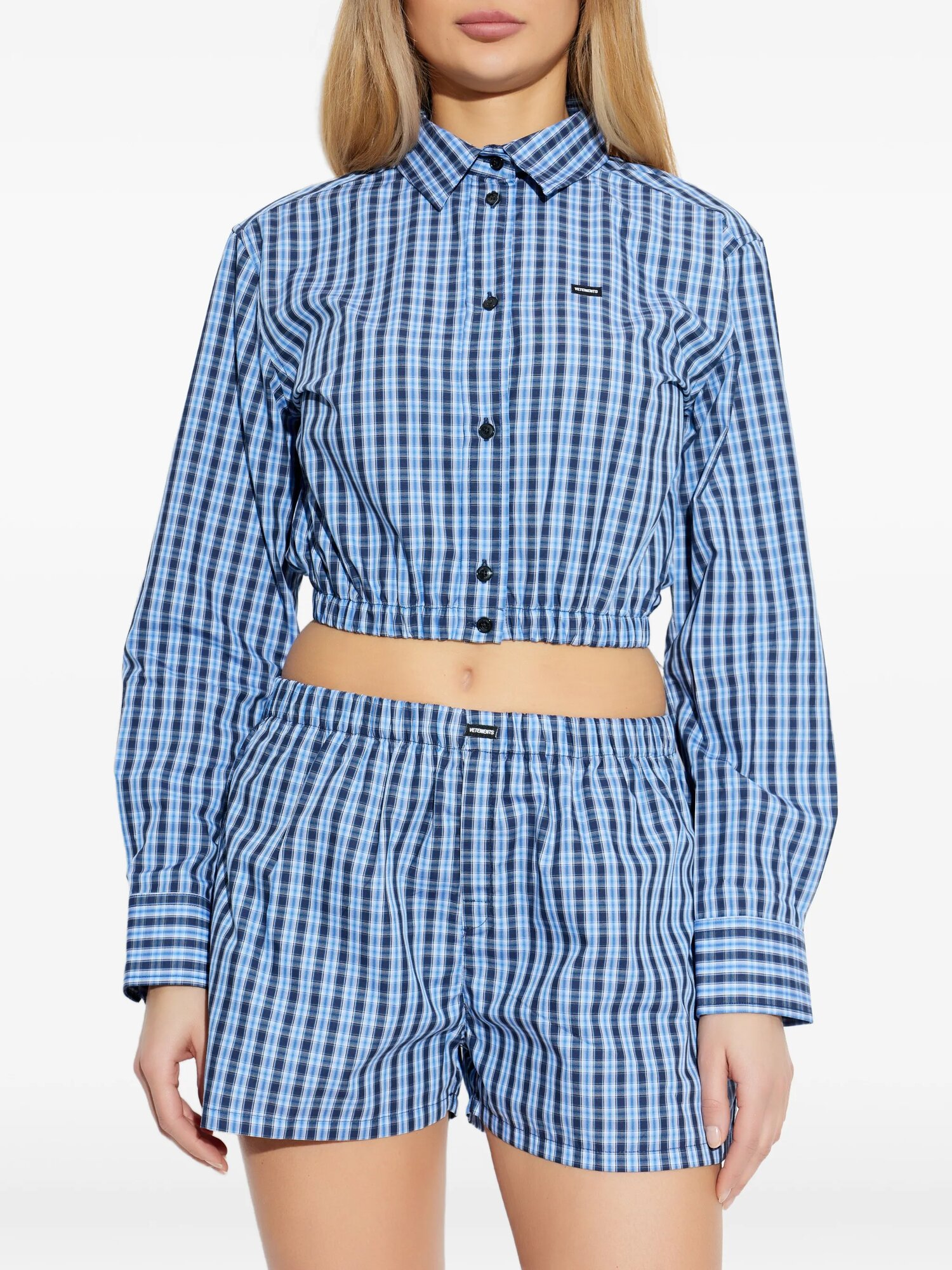Рубашка Vetements Cropped check shirt, размер XS, blue — фото 1