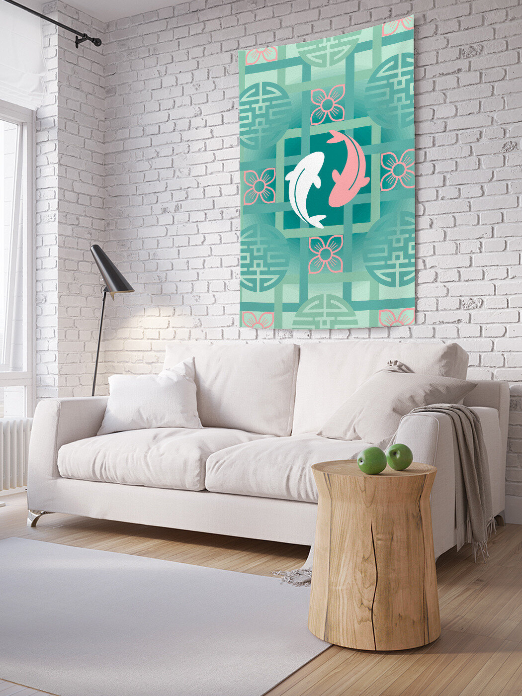 Вертикальное фотопанно на стену JoyArty "Инь янь рыбы", из ткани, 100х150 см