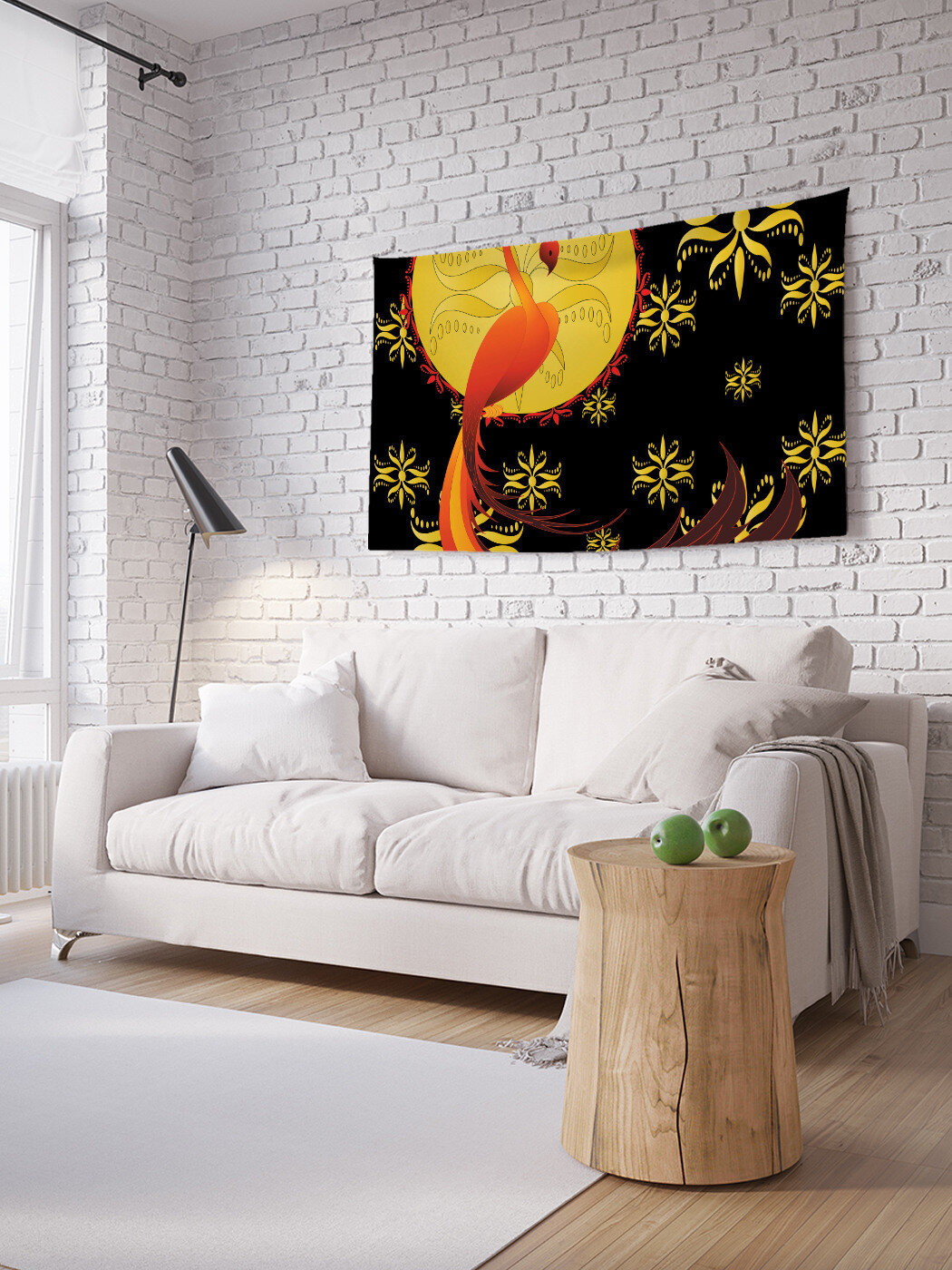 Горизонтальное фотопанно на стену "Жар-птица в орнаментах", 150x200 см