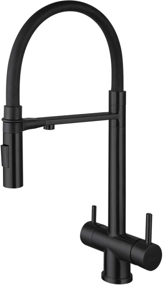 Смеситель для кухни Zorg SZR-3030-1 BLACK с подключением к фильтру, гибким изливом, черный
