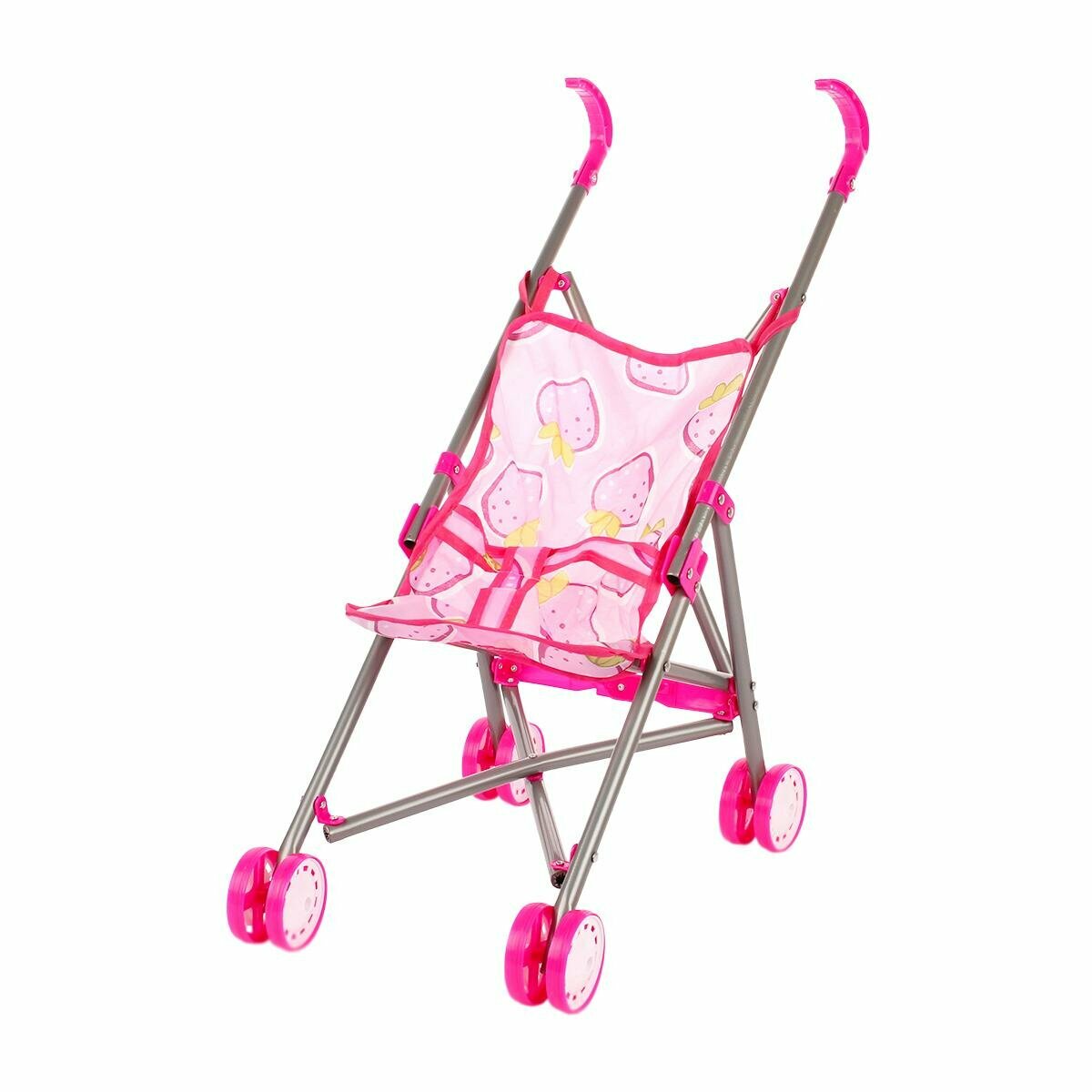 Коляска-трость для кукол 52 см с металлическим каркасом и розовой тканью