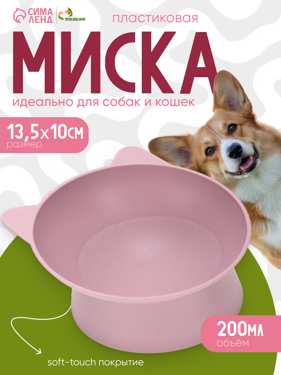 Миска для собак и кошек «киса», 200 мл, покрытие софт-тач, пластик, лавандовая