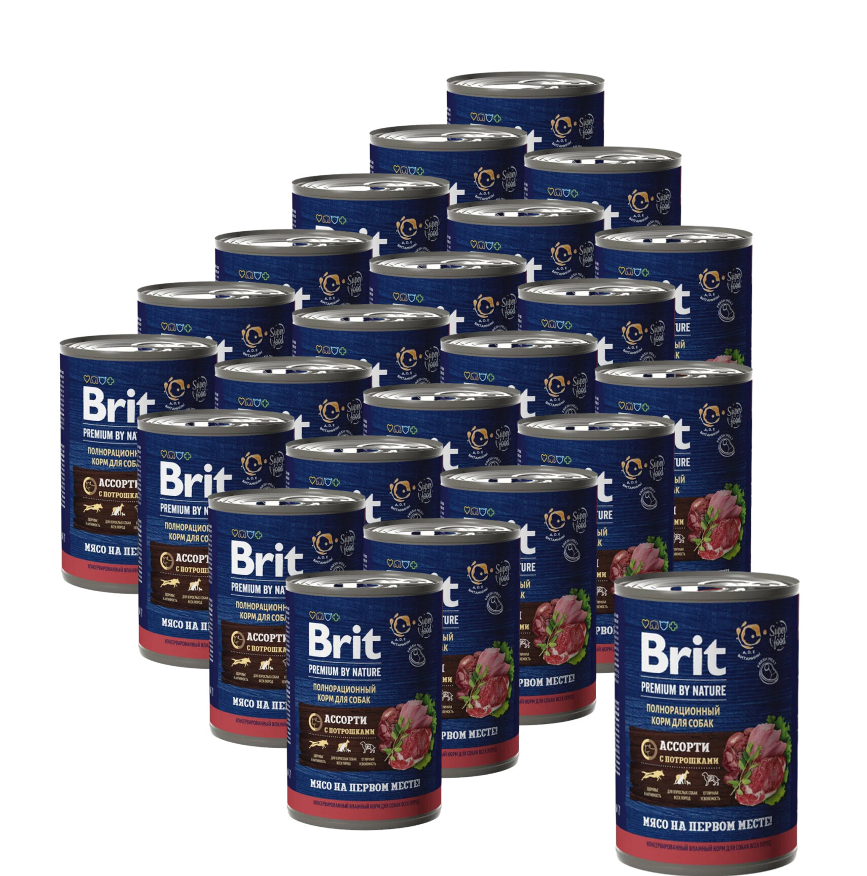 BRIT PREMIUM BY NATURE, Консервы с мясным ассорти и потрошками для собак всех пород, 410г x 24 шт.
