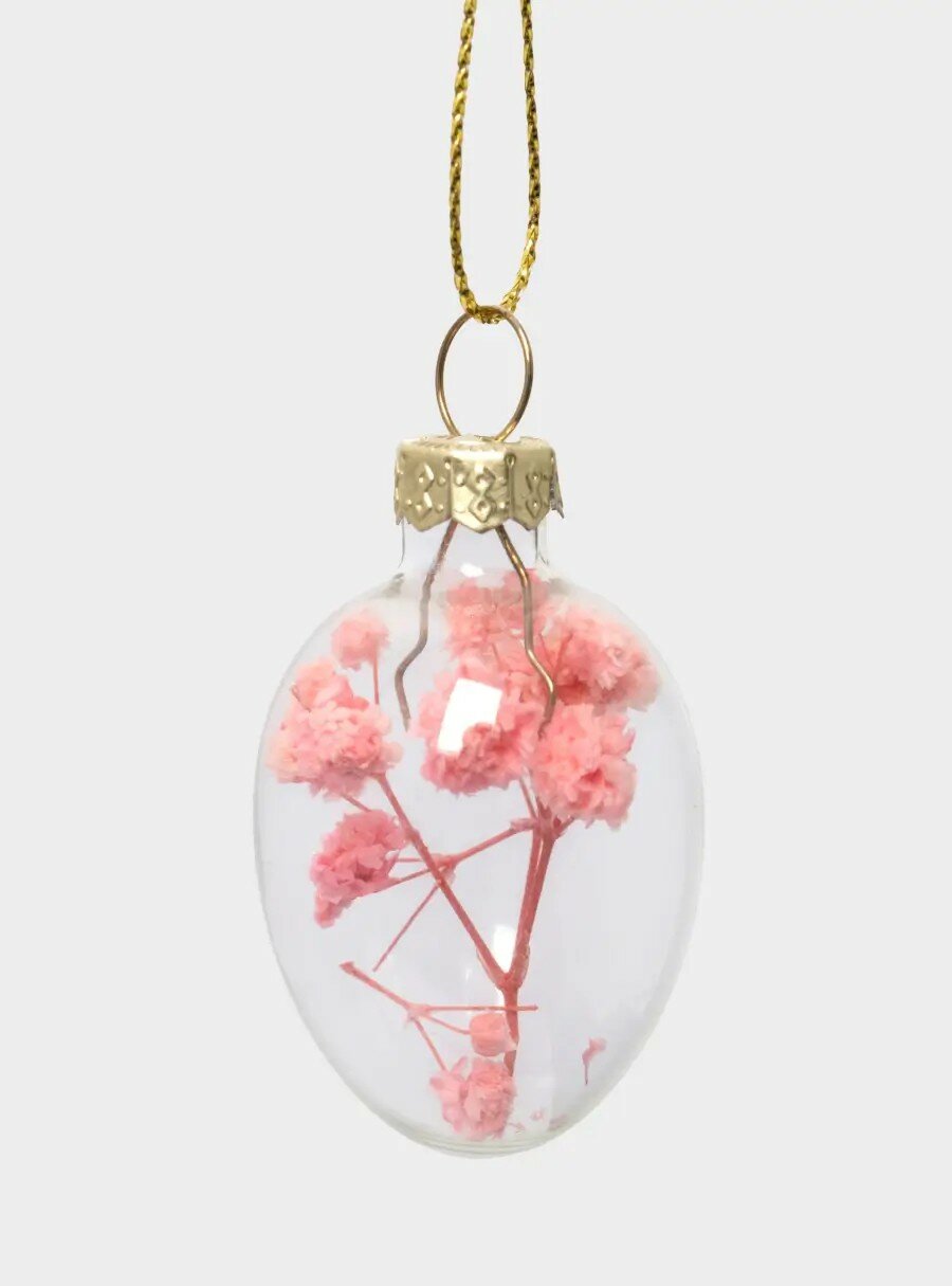 Подвеска декоративная, 3✕4 см, с сухоцветами, стекло, розовая, Яйцо пасхальное, Interior Easter (Anna Lafarg)