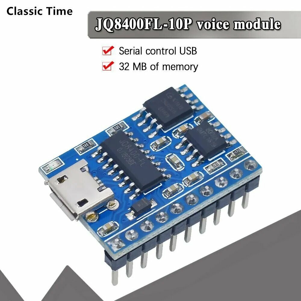 JQ8400-FL USB Программируемый звуковой модуль MP3-плеера с возможностью записи поздравительных открыток с активацией движения