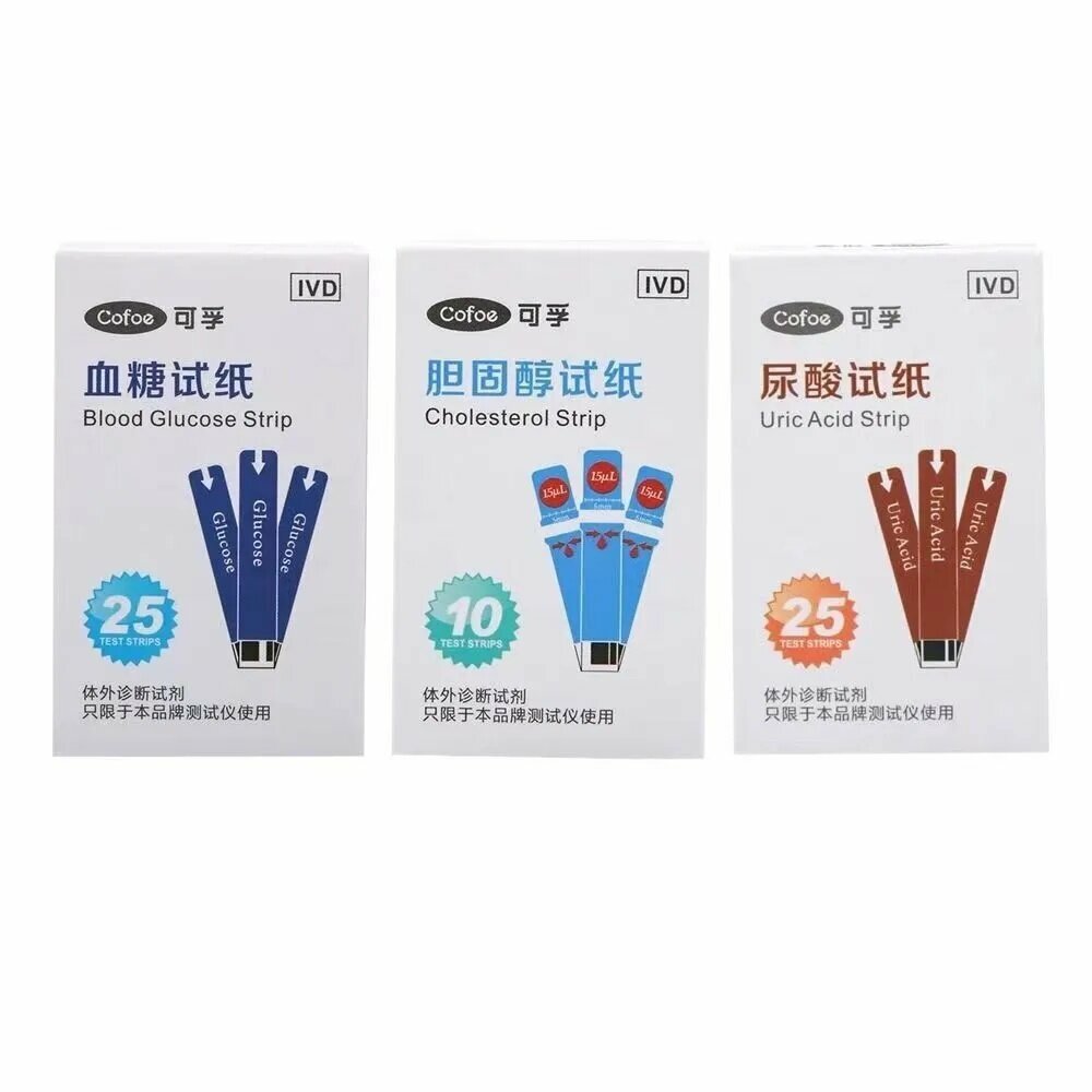 25 тест-полосок Cofoe для определения уровня мочевой кислоты, Подходит для трехфункциональных тестеров