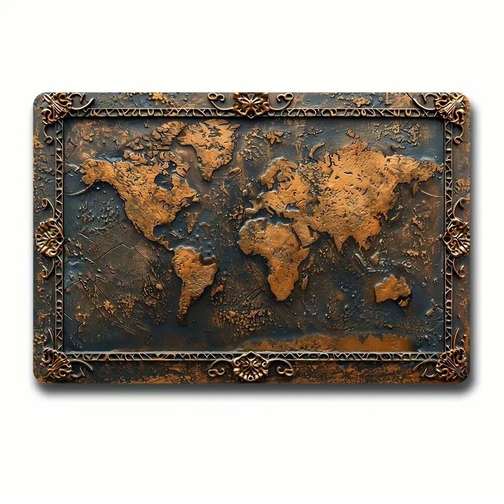 Винтажная металлическая панно "Рельефная карта мира"
