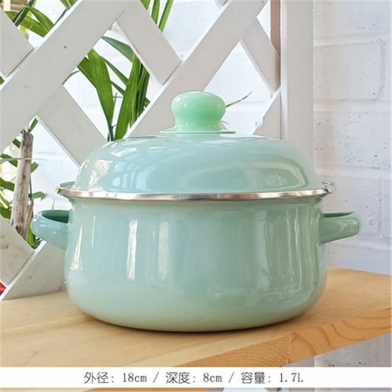 Утолщенная эмалированная кастрюля конфетных цветов 16 см, 18 см, 20 см, кастрюля для тушения, суповая кастрюля, маленькая кастрюля для горячих блюд, трехкомпонентный набор эмалированных кастрюль с крышкой.