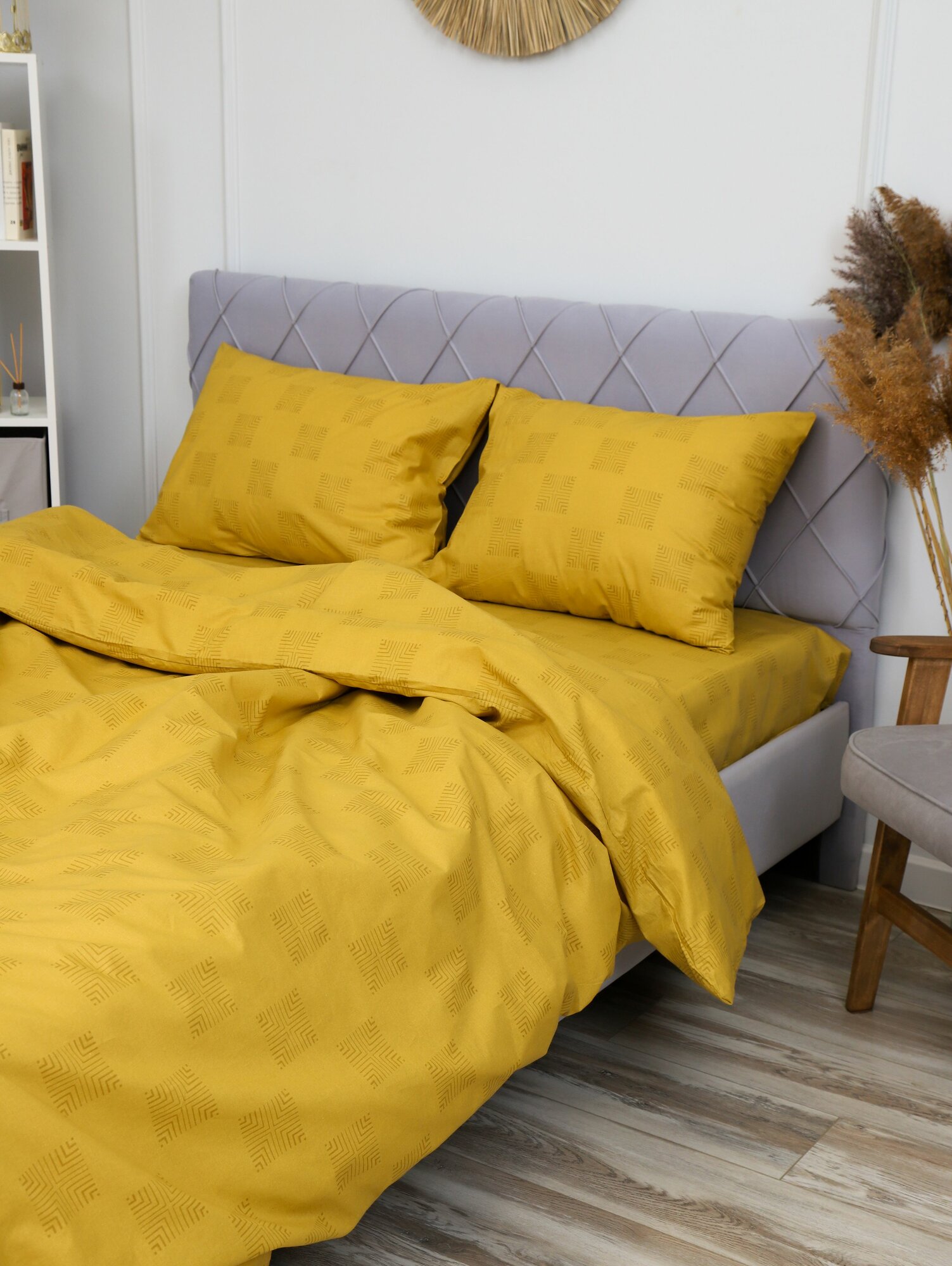 Постельное белье 2 спальное перкаль хлопок 100% орнамент квадрат беж, SAVOUR HOME