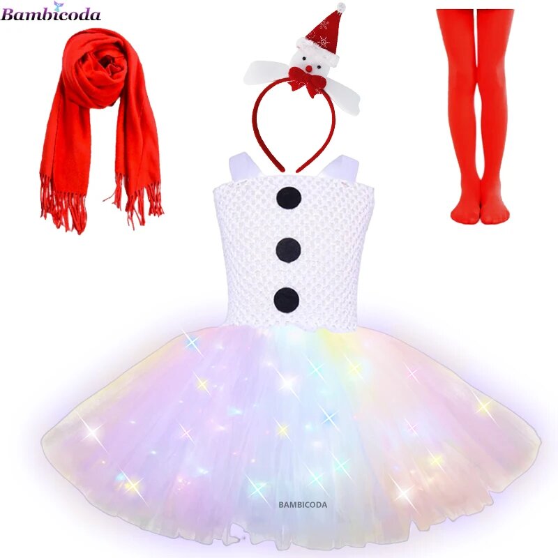 Костюм снеговика BAMBICODA для девочек 3-10 лет XL(8-9Y), a3-LED