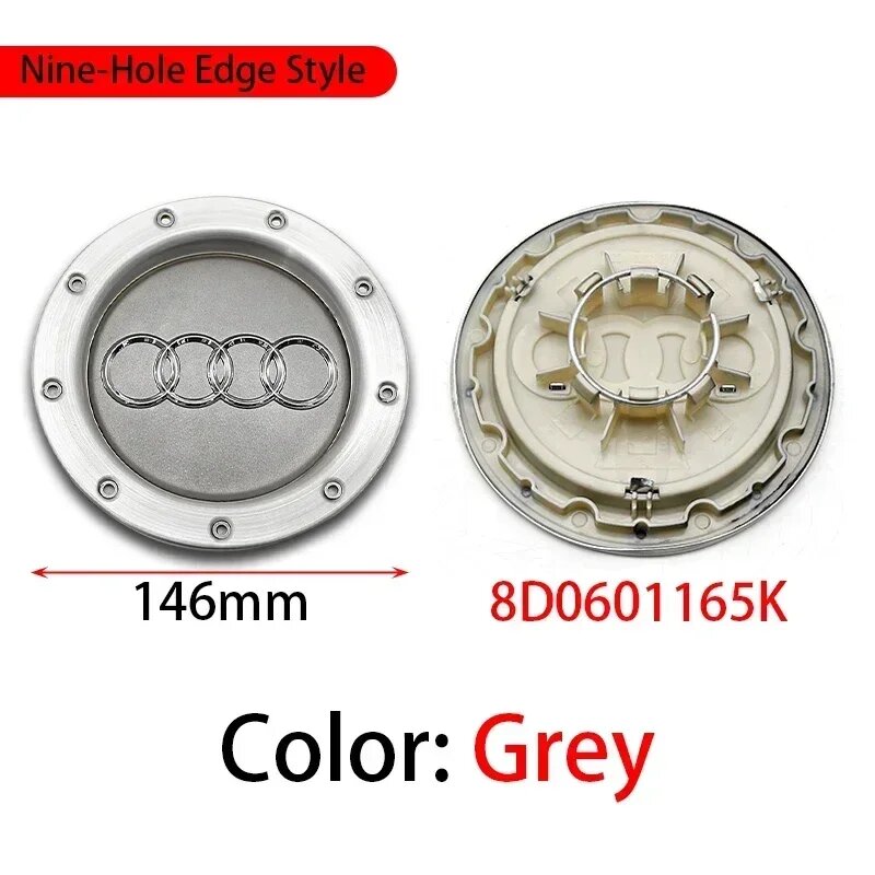Колпаки на колесные диски (4 шт.) для Audi, 146 мм, 8D0601165K, центральные заглушки Grey-4pcs-146mm