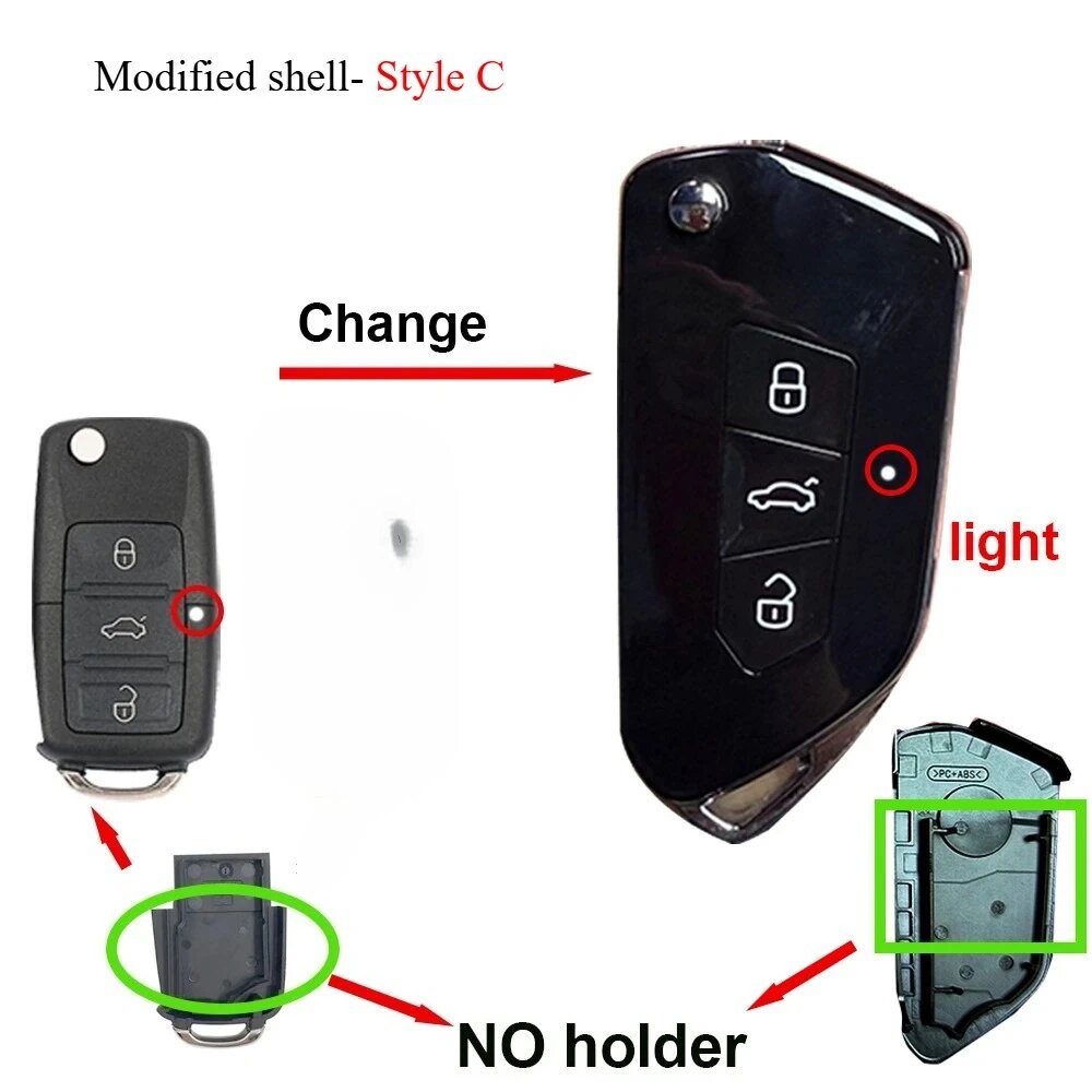 Корпус-оболочка для ключа-брелока автомобиля для Skoda Seat B5 Mk6 Caddy Tiguan Modified-C -3BT