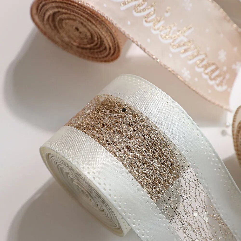 Атласная лента шампань для упаковки подарков и декора