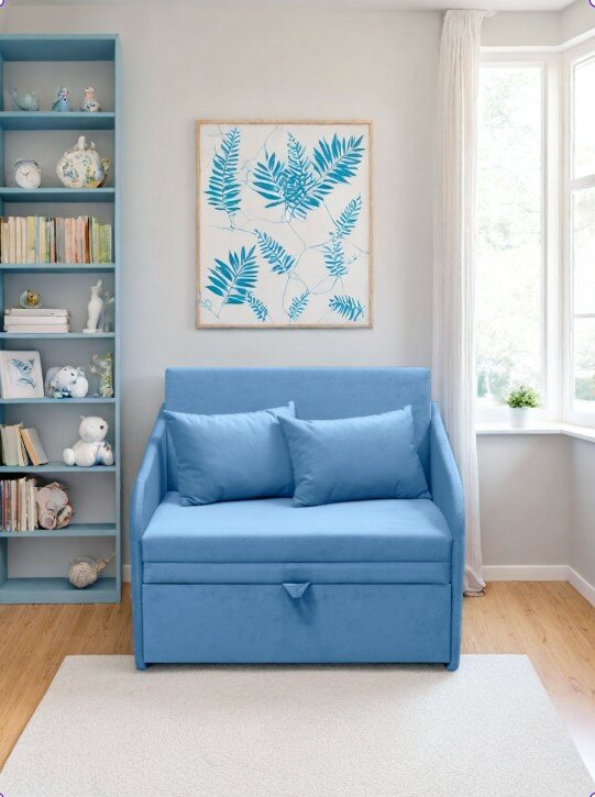 Диван-кровать раскладной М-Стиль " Малыш", спальное место 180х80 см, с ящиком для хранения, голубой