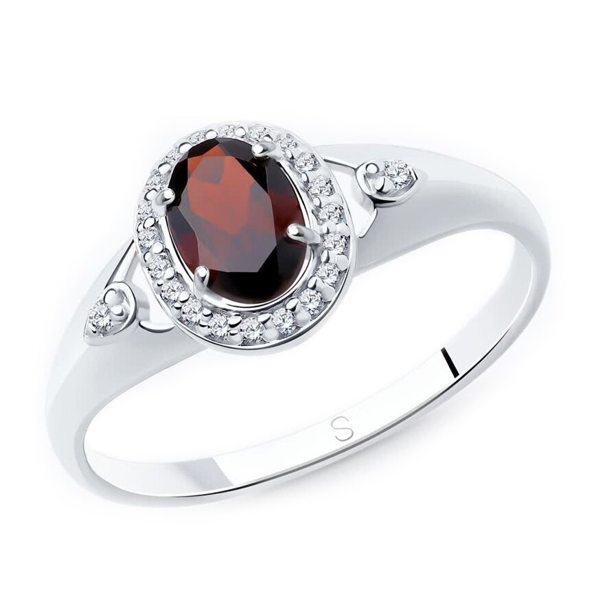 Кольцо, серебро, 925 проба, гранат, фианит