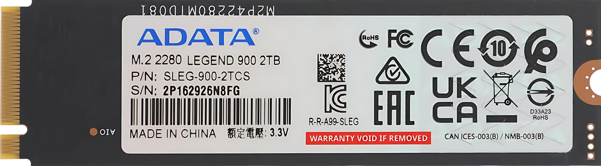 Жесткий диск SSD M.2 2Tb ADATA Legend 900, 7000/5400MBs, 630000 IOPS, TLC 3D NAND, 2280, PCI-E 4.0 x4 (SLEG-900-2TCS)