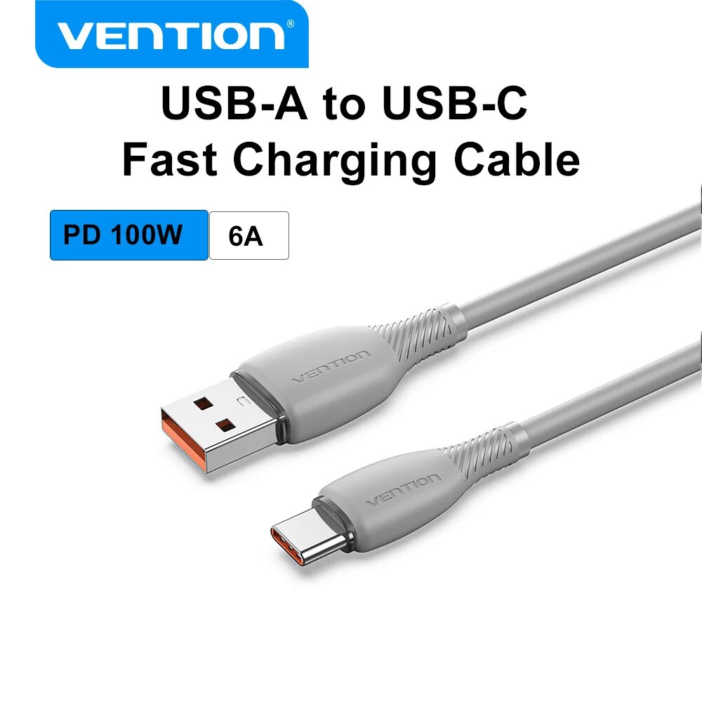 Vention USB-A to USB-C кабель, 1.5м, Gray, 6A, 100W