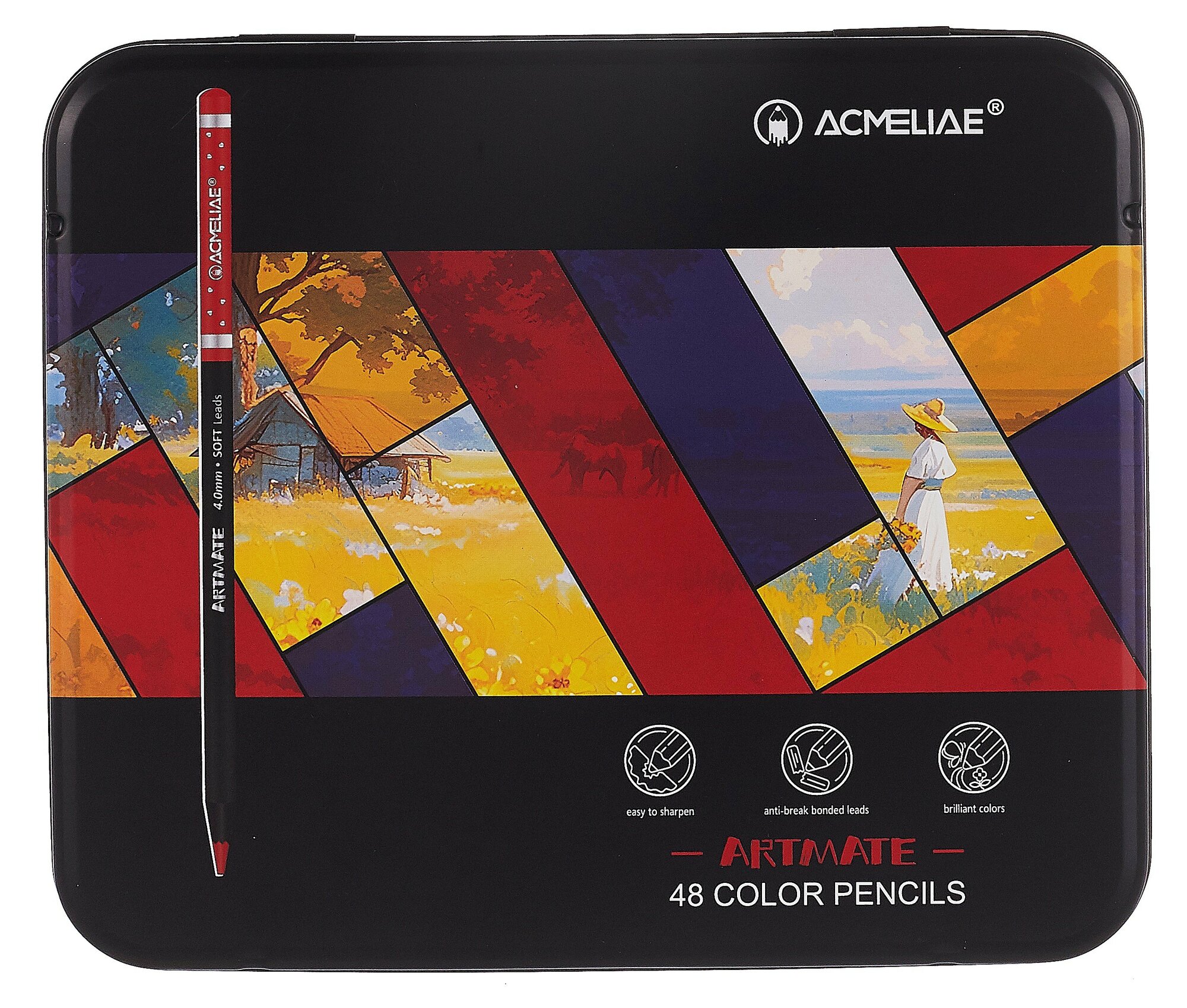 Карандаши цветные 48цв "Blackwood Artmate" мет. футляр, супермягкие, утолщ. грифель 4мм, ACMELIAE