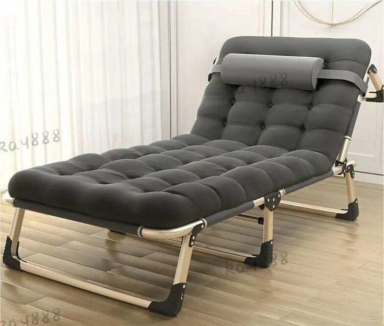 Кровать раскладная туристическая/Портативная кровать на четырех ножках + утолщенная подушка с жемчугом, регулировка четырех передач, серый88