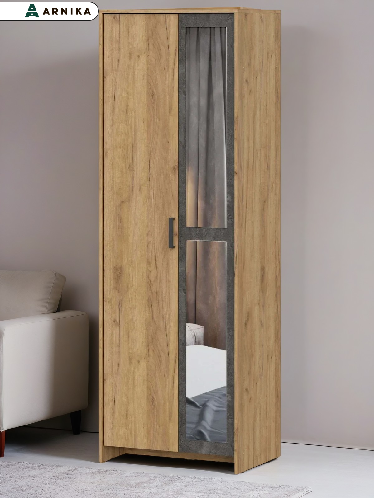 Шкаф двухстворчатый Арника "Лофт", ЛДСП, с зеркалом, штанга для вешалок, коричневый