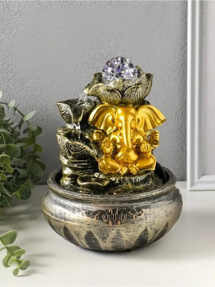 Настольный фонтан с подсветкой и изображением Ганеши